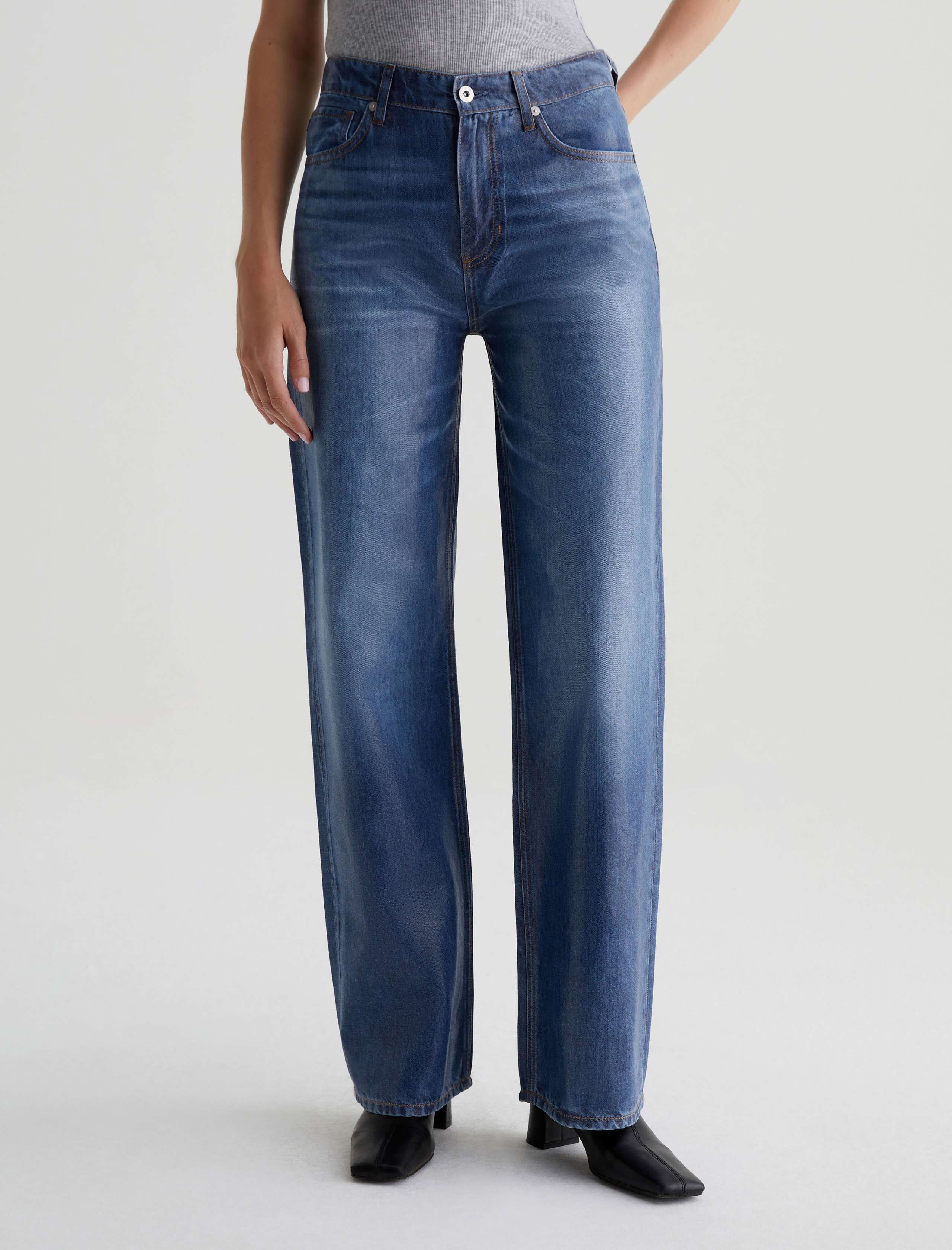 取寄) AGジーンズ レディース サイゲ ミッドライズ ワイド レッグ イン